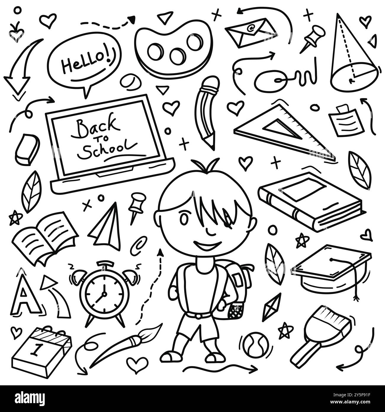Hand drawn line doodle Back To School illustration.Vector illustration ...