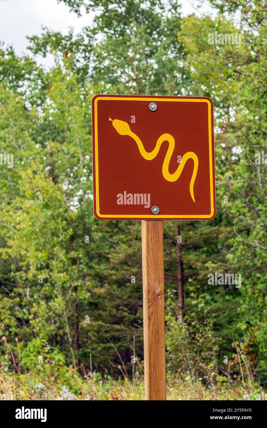 Sign posted on the highway near Tobermory Ontario dvising motorists ...