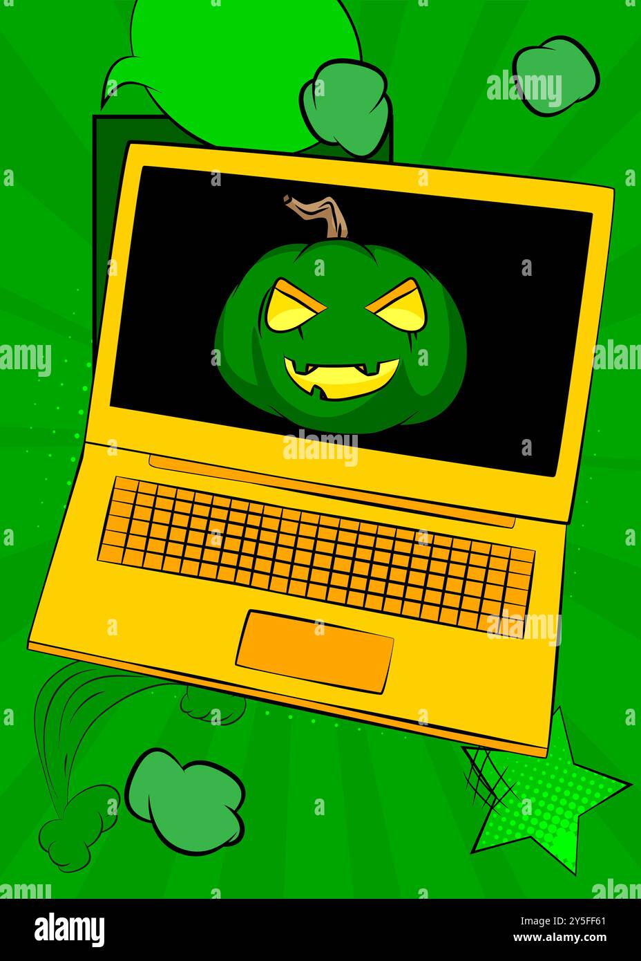 Cartoon Laptop, comic book Notebook with Halloween Jack O' Lantern ...