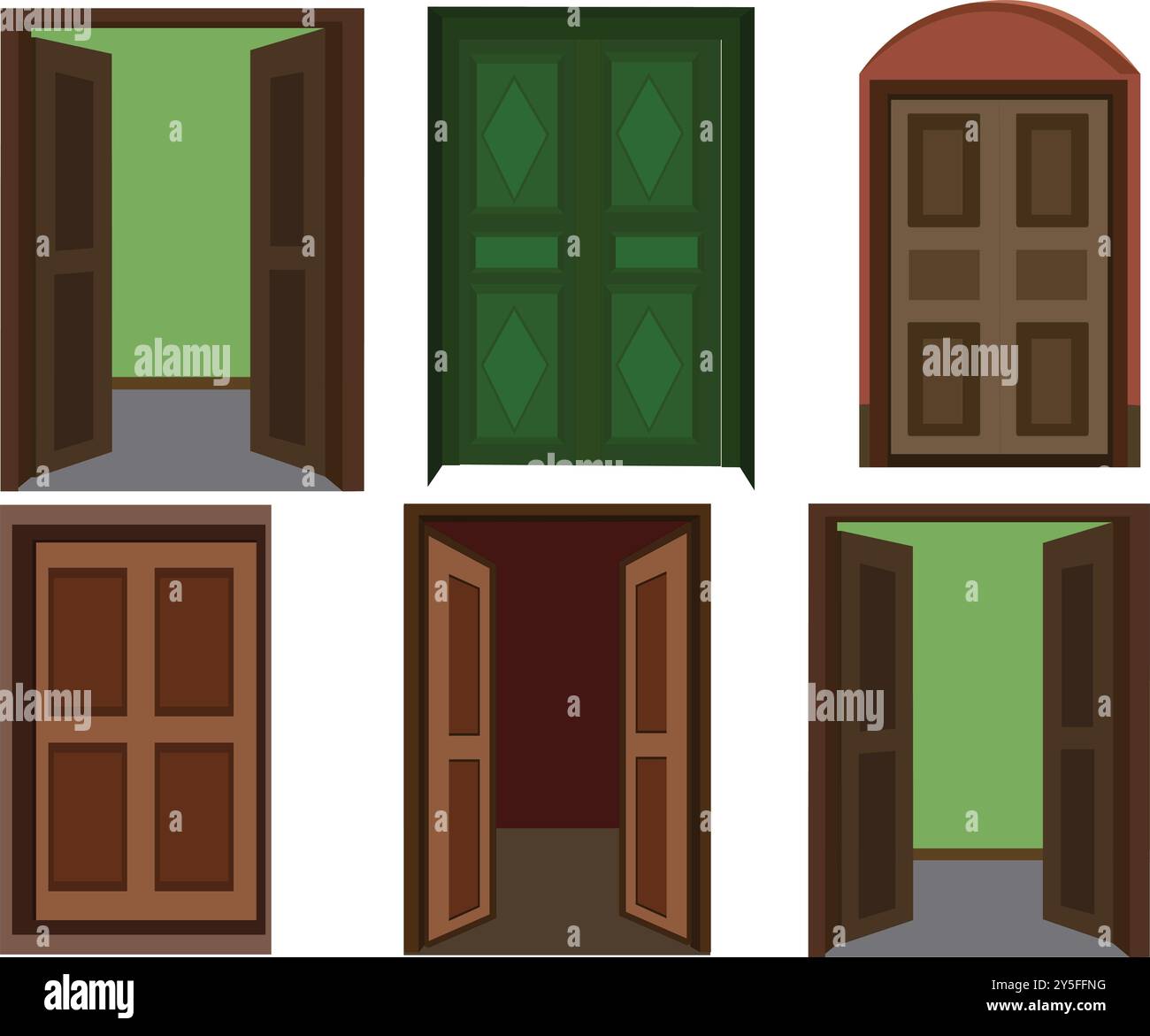 Detailed front doors flat vector icons set.Hand drawn vector ...