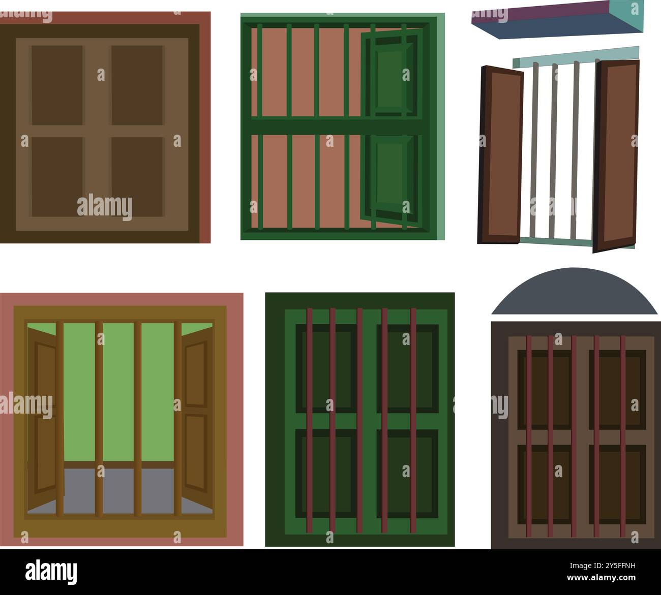 window collection vector illustration isolated icon set. Open and closed windows set design for ...