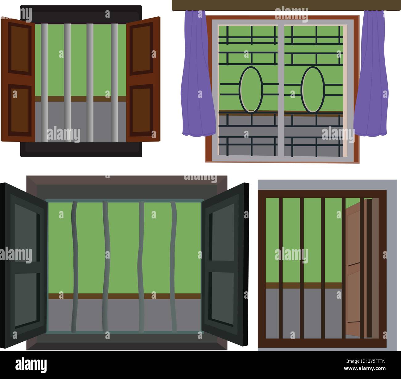 windows set open and made of wood. Indian style open wooden door ...