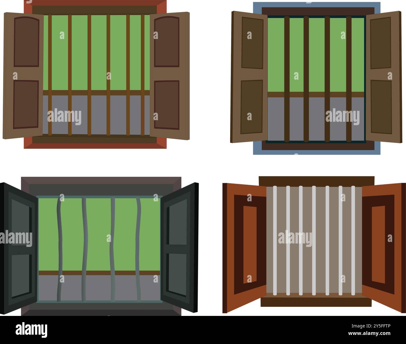 Open Windows group isolated on white background.Wooden windows set ...