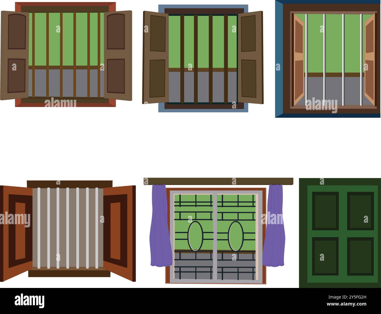 windows set open and made of wood. Indian style open wooden door ...