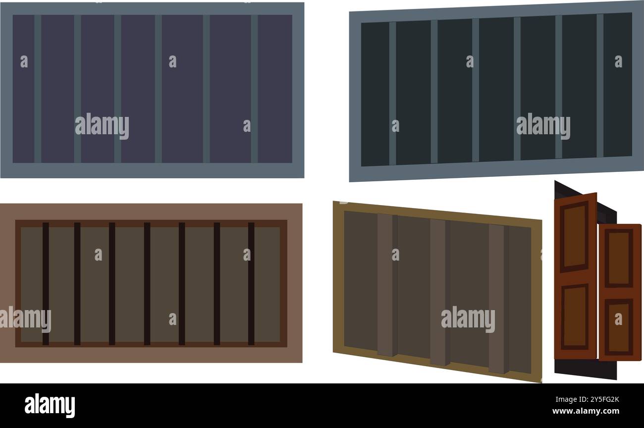 Minimal Wooden window set. Isolated window collection for cartoon ...