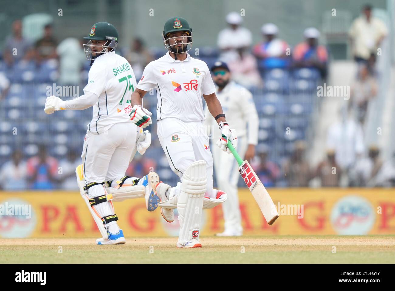 Bangladesh's captain Najmul Hossain Shanto, right, and Shakib Al Hasan ...
