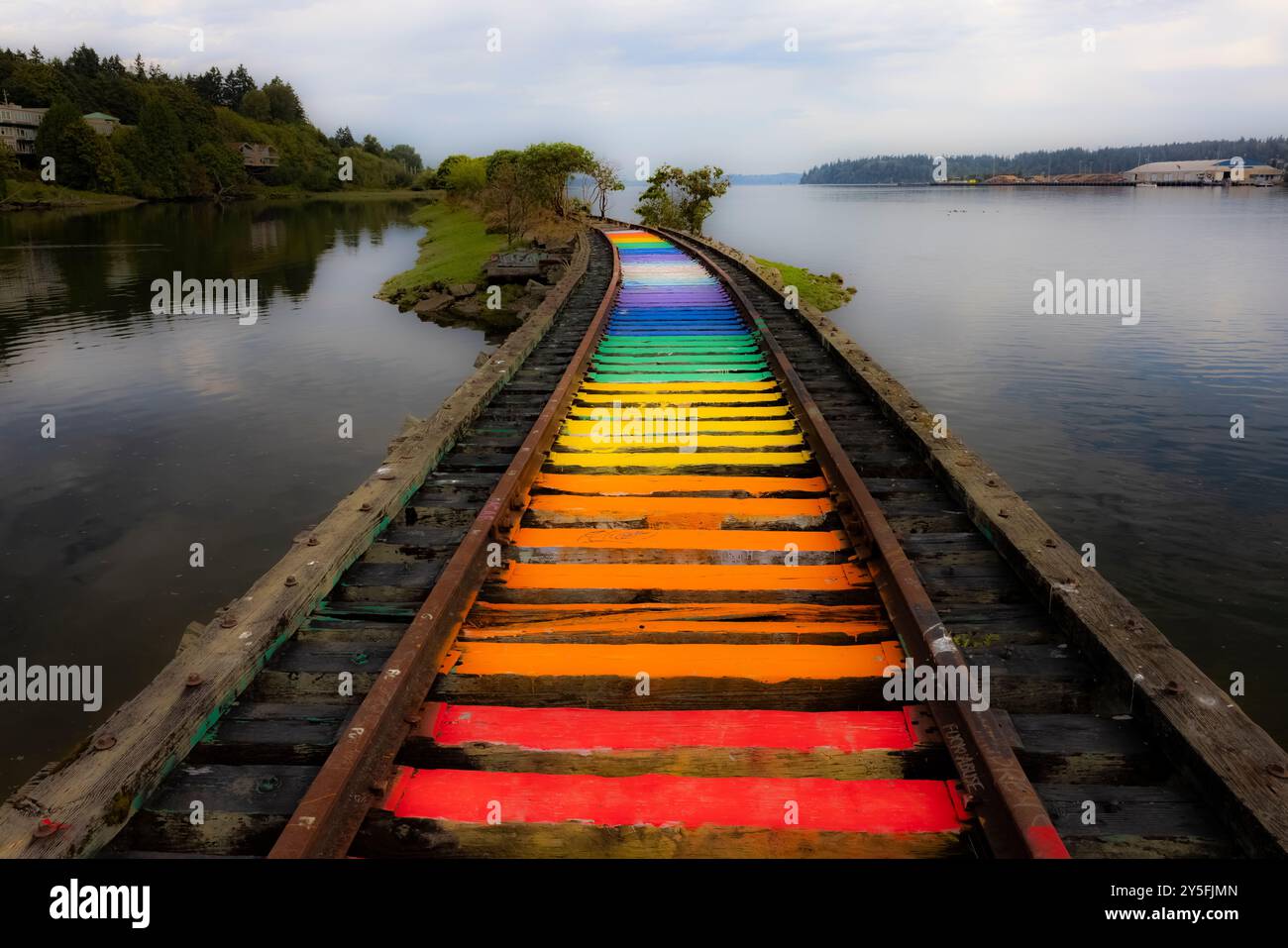 Rainbow Rails, an abandoned railroad bridge painted to represent LGBTQ ...