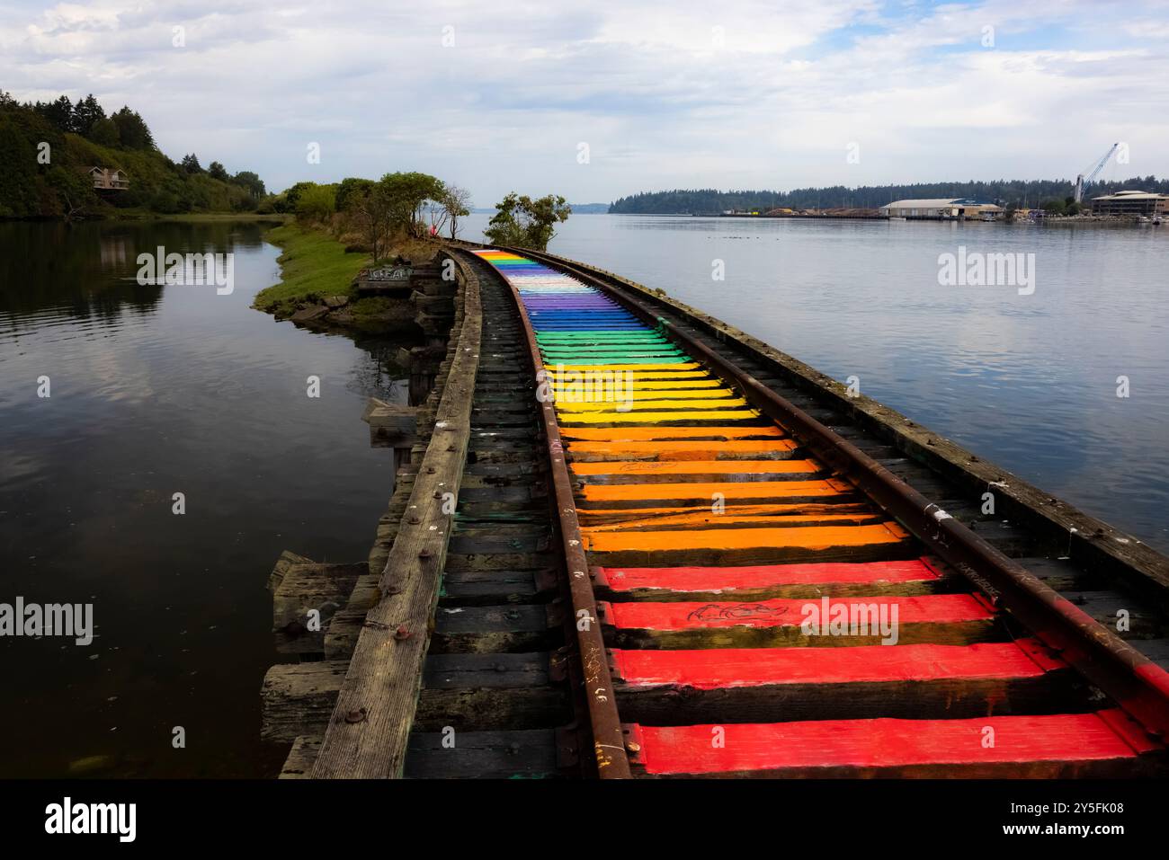 Rainbow Rails, an abandoned railroad bridge painted to represent LGBTQ ...