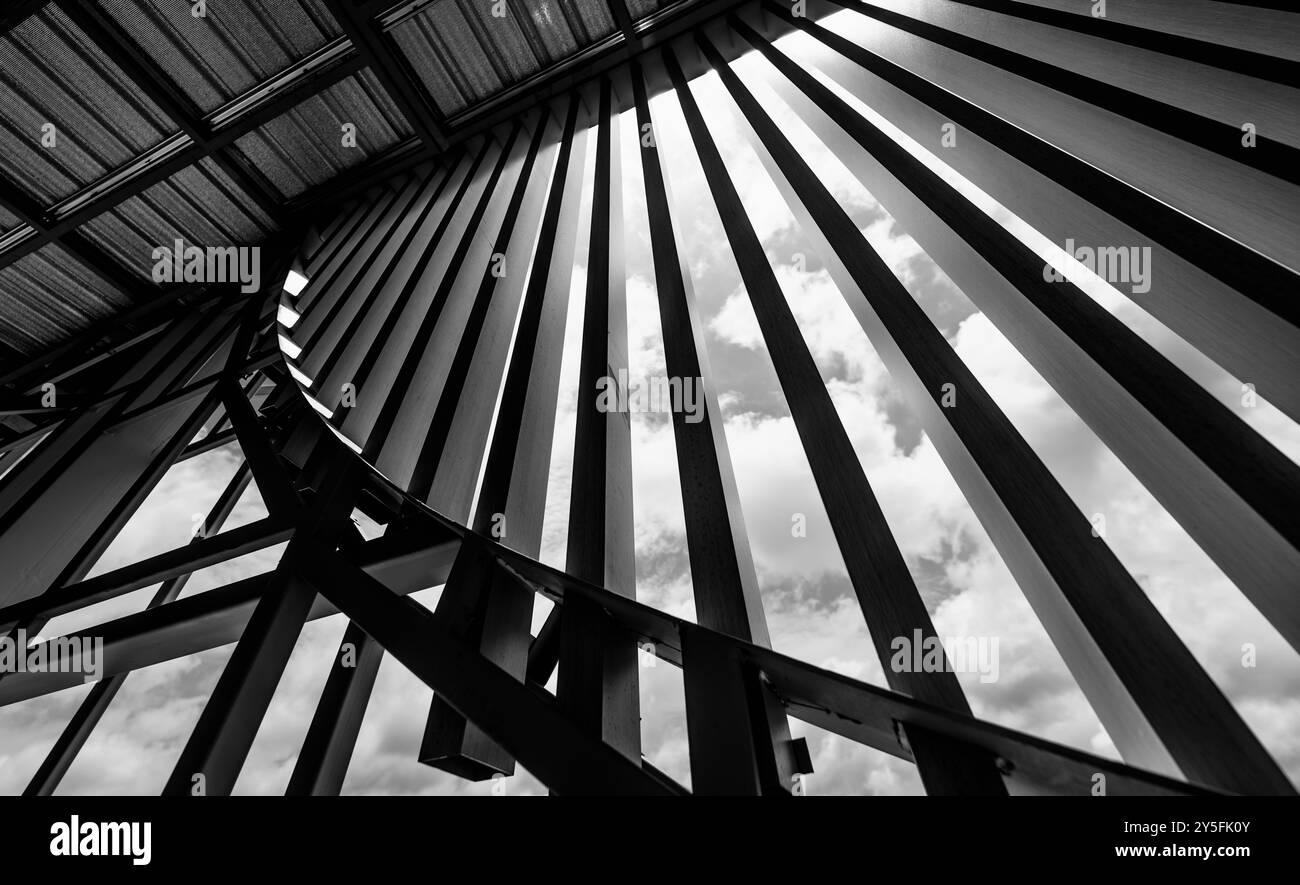 A structure featuring wooden slats on construction site contributing to ...