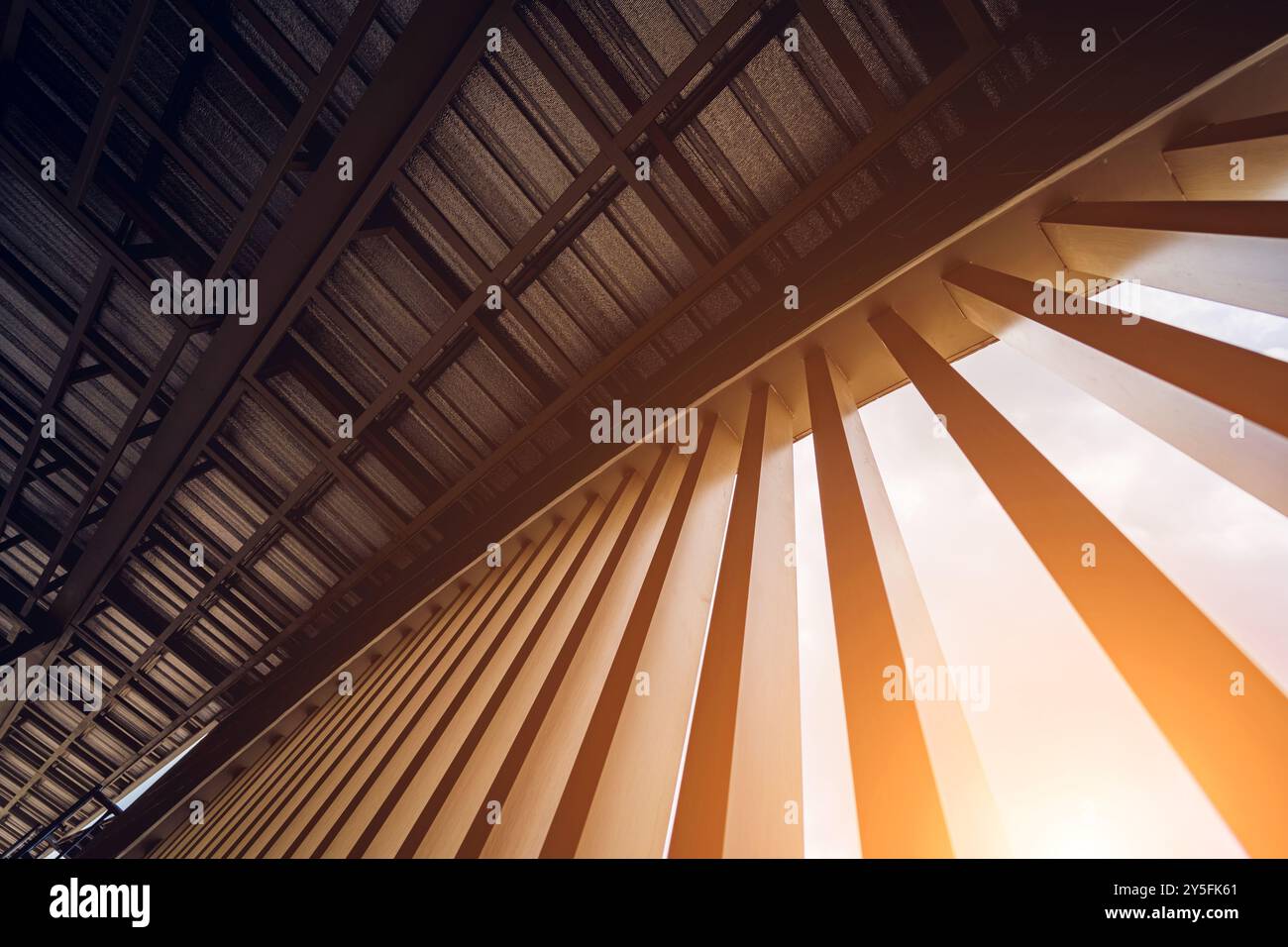 A structure featuring wooden slats on construction site contributing to ...