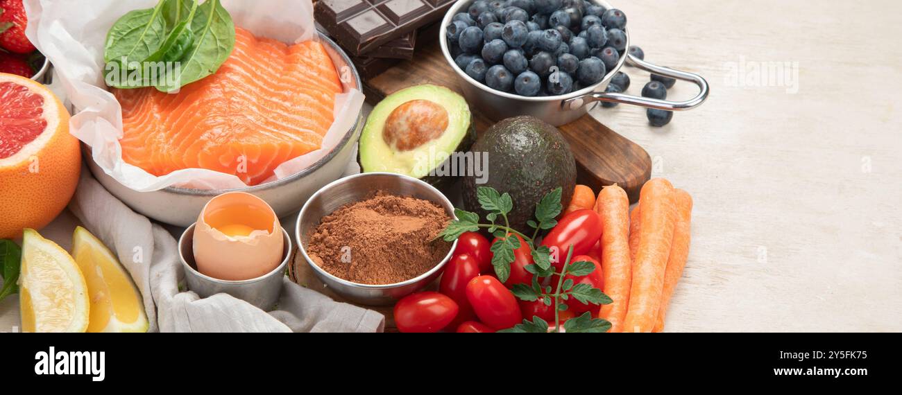 Food for healthy skin. Assortment of various natural food products high ...