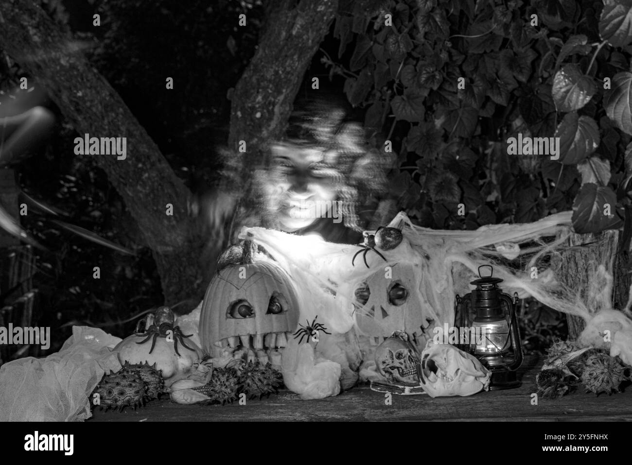 scary Jack O Lantern Halloween pumpkins in the dark, carved pumpkins ...