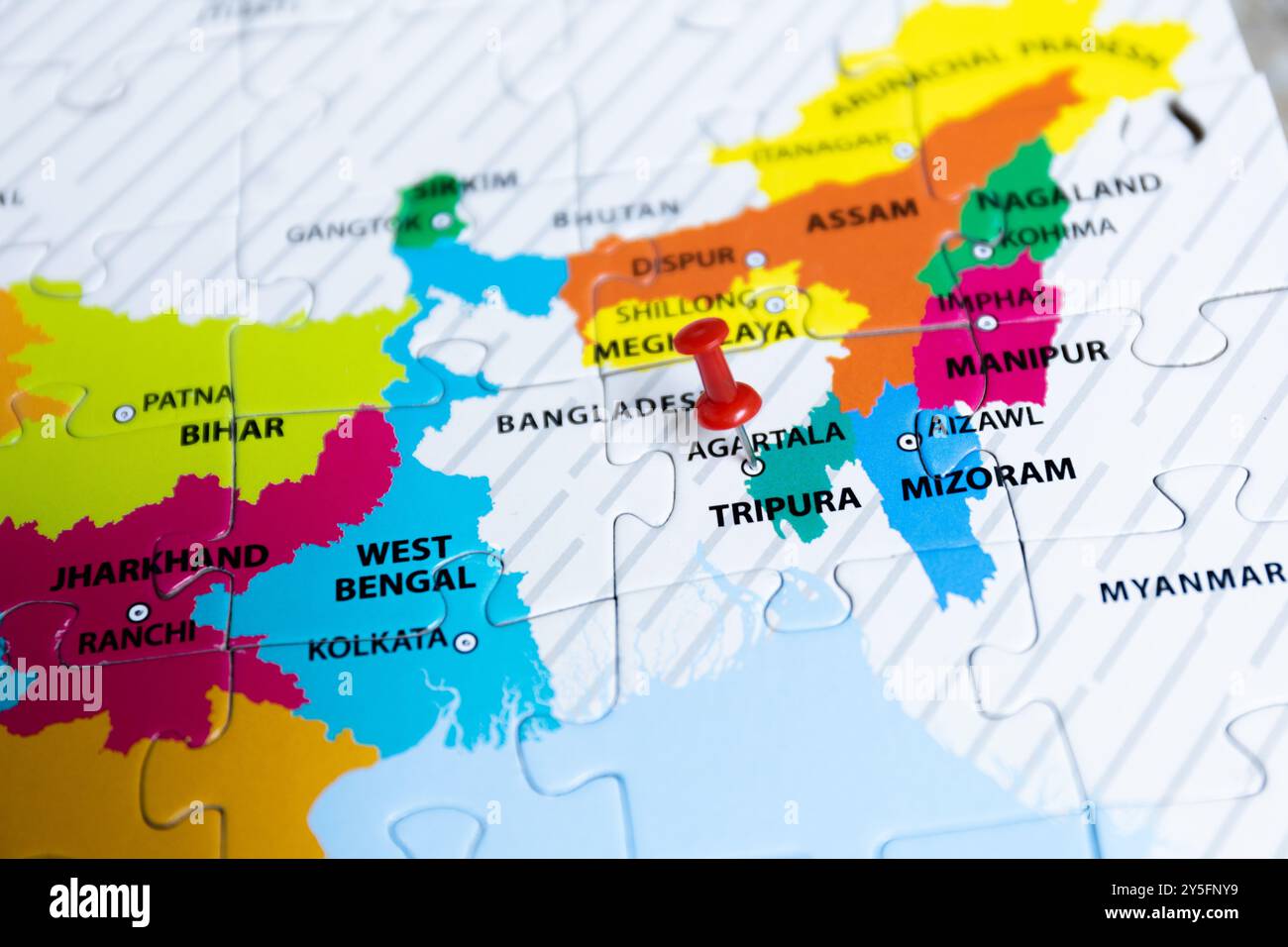 A map pin pointing Agartala - the capital of Tripura on Indian map ...