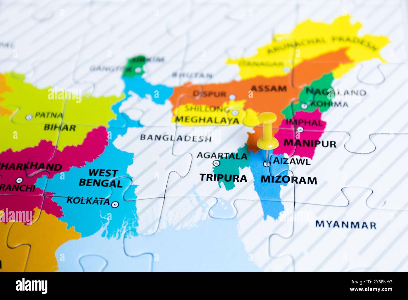 A map pin pointing Aizawl - the capital of Mizoram on Indian map Stock ...