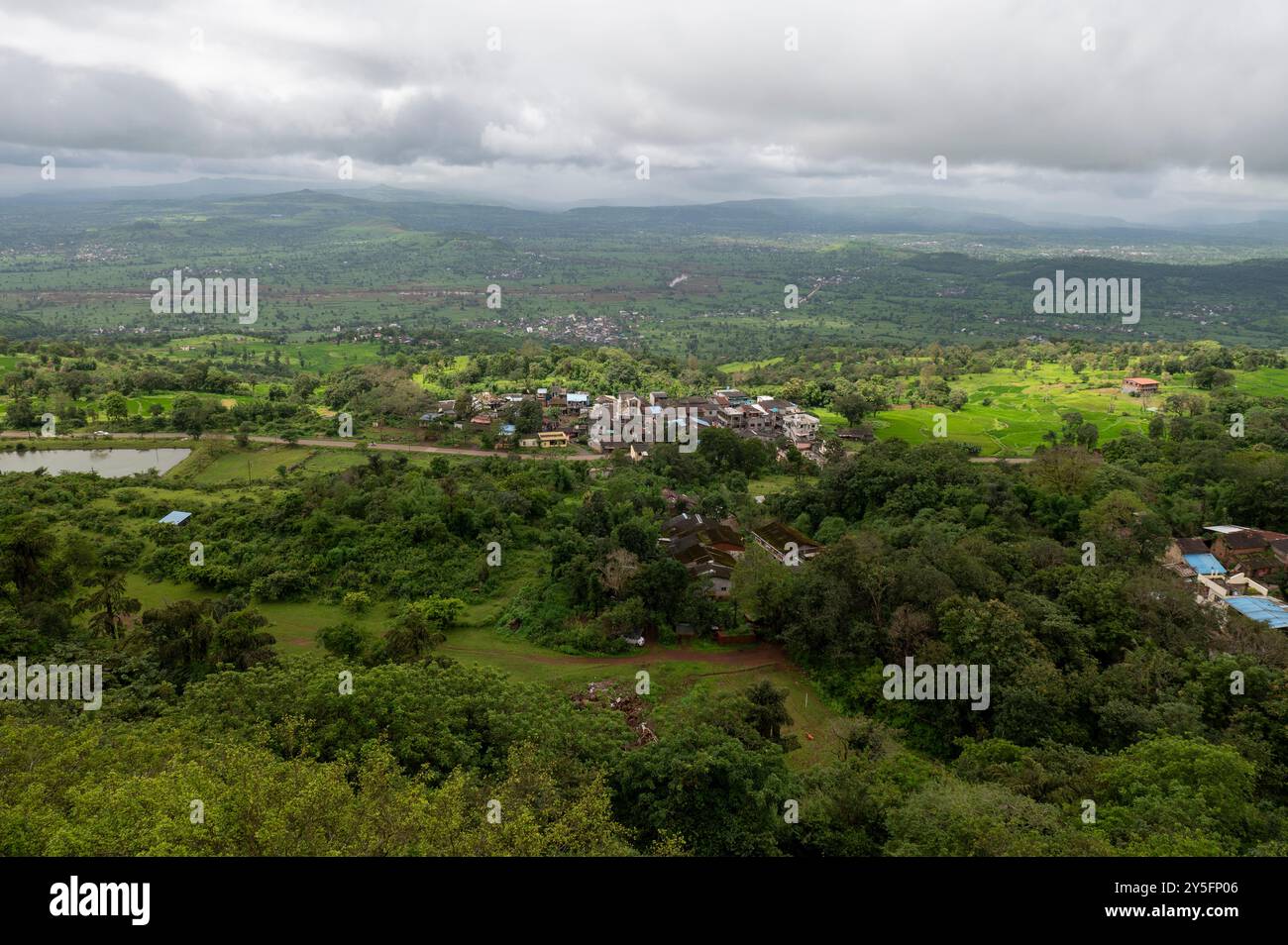 Kolhapur , India - 8 September 2024 Top angle view developed village ...