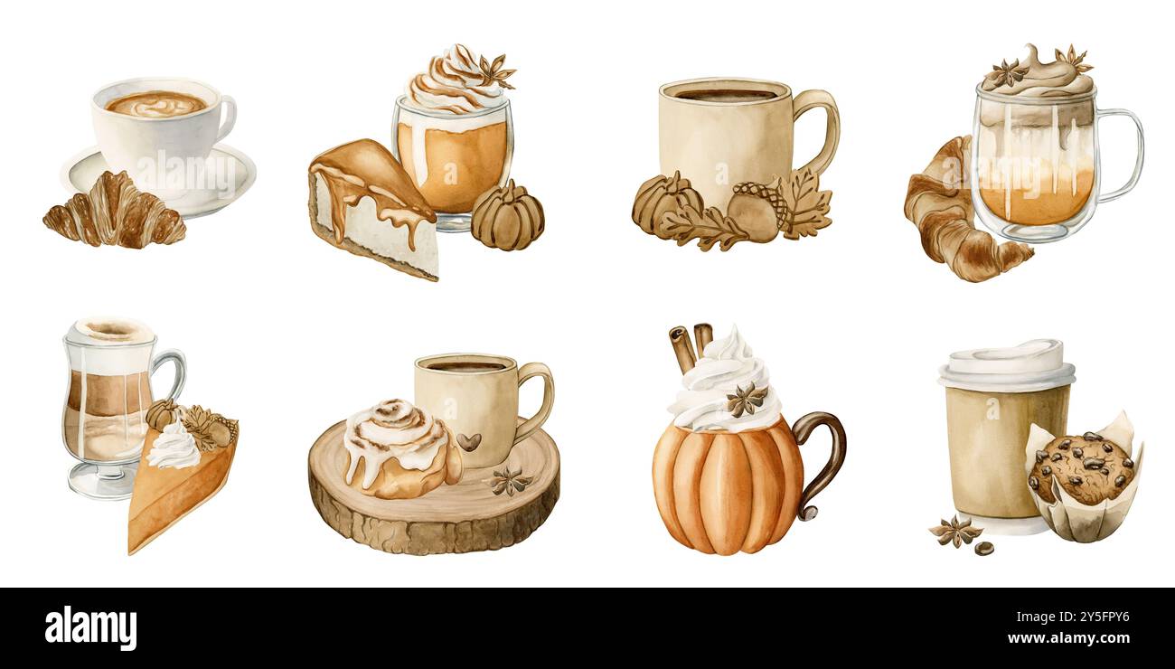Autumn Drinks and Pastry Desserts Clipart. Set of fall sweets and ...