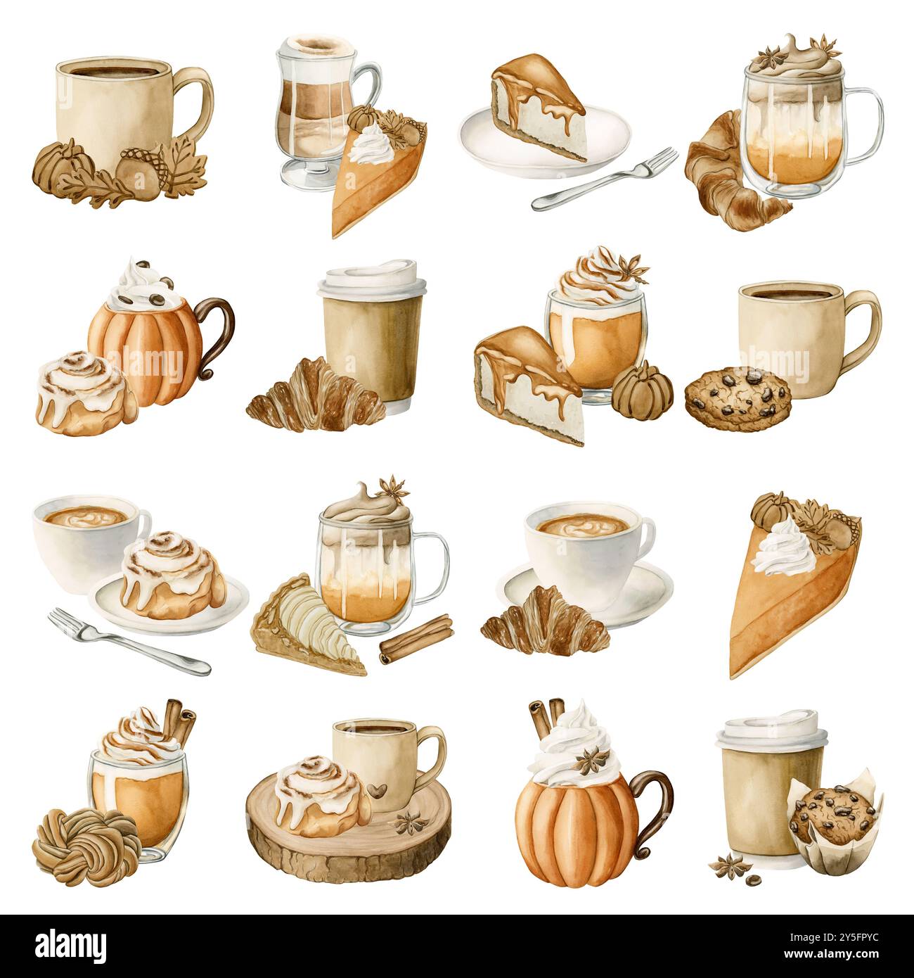 Autumn Drinks and Pastry Desserts Clipart. Set of fall sweets and ...
