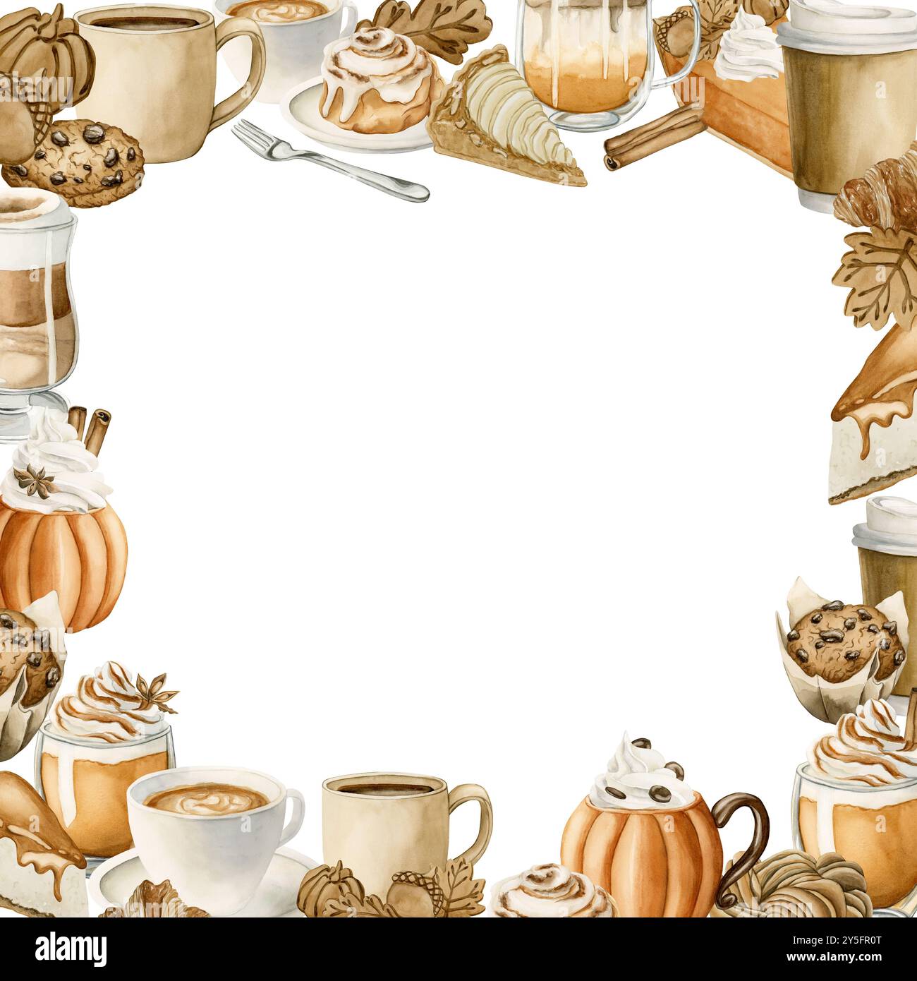 Autumn Drinks and Pastry Desserts Frame. Fall Sweets and Beverages ...
