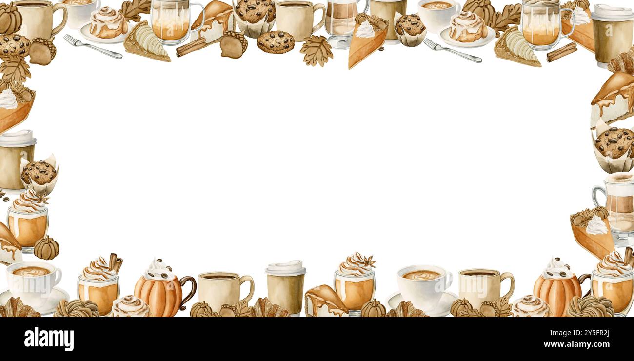 Autumn Drinks and Pastry Desserts Horizontal Frame. Fall Sweets and ...