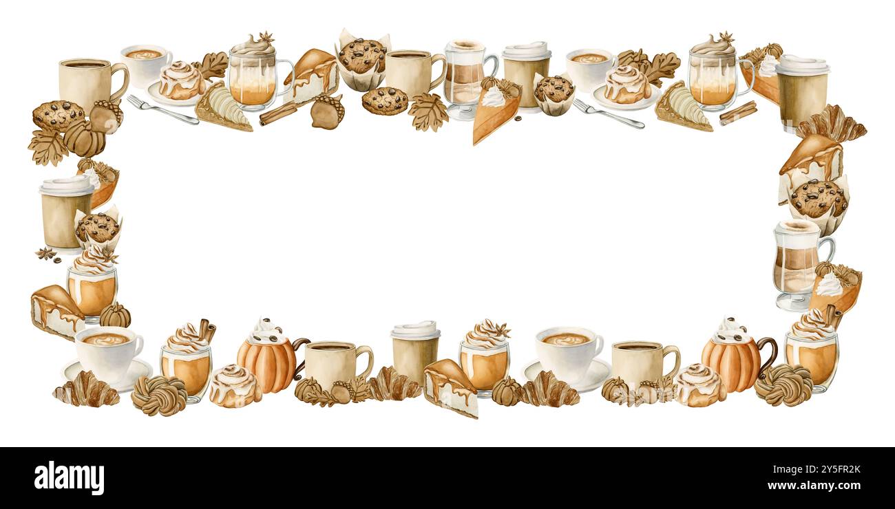 Autumn Drinks and Pastry Desserts Horizontal Frame. Fall Sweets and ...