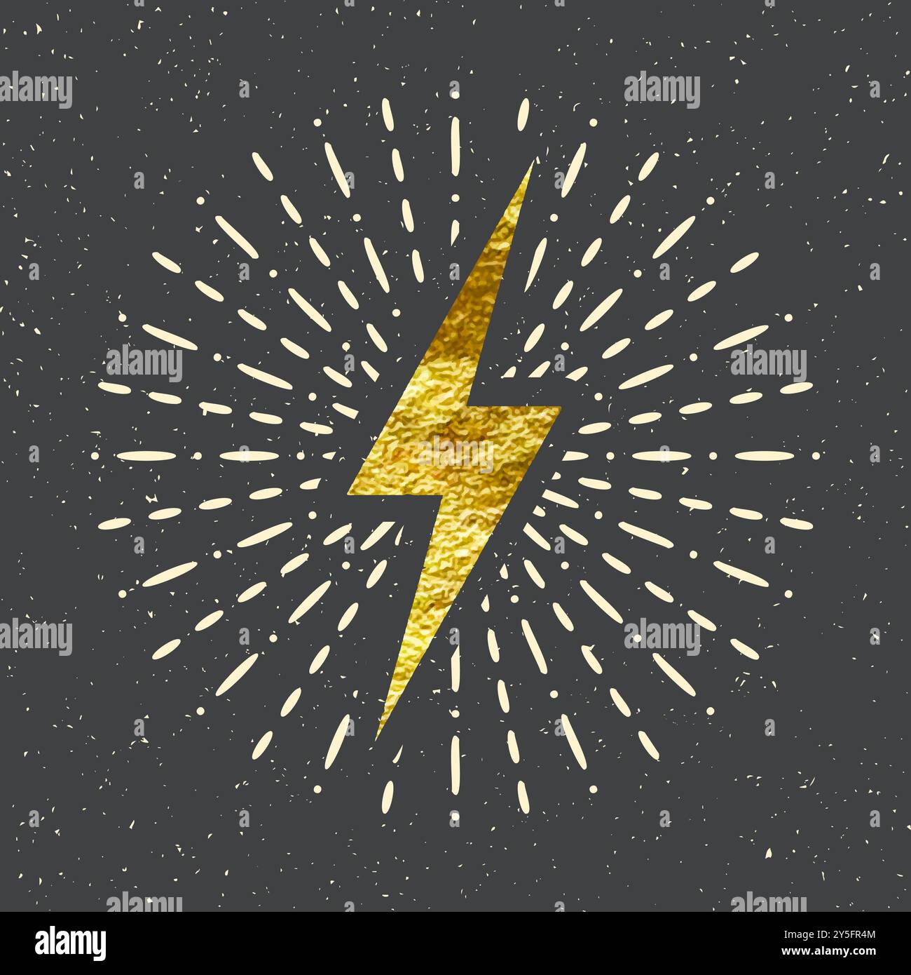 Vintage golden lightning bolt and sun rays. Gold foil texture ...