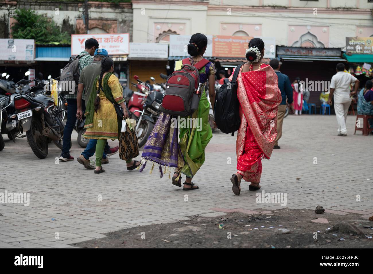 Kolhapur , India - 9 September 2024 Two Hindu girls wearing traditional ...