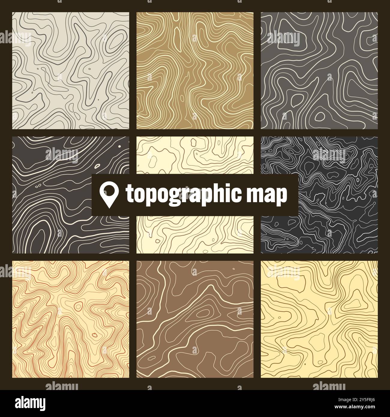 Colorful topographic map with contour lines. Geographic terrain grid ...