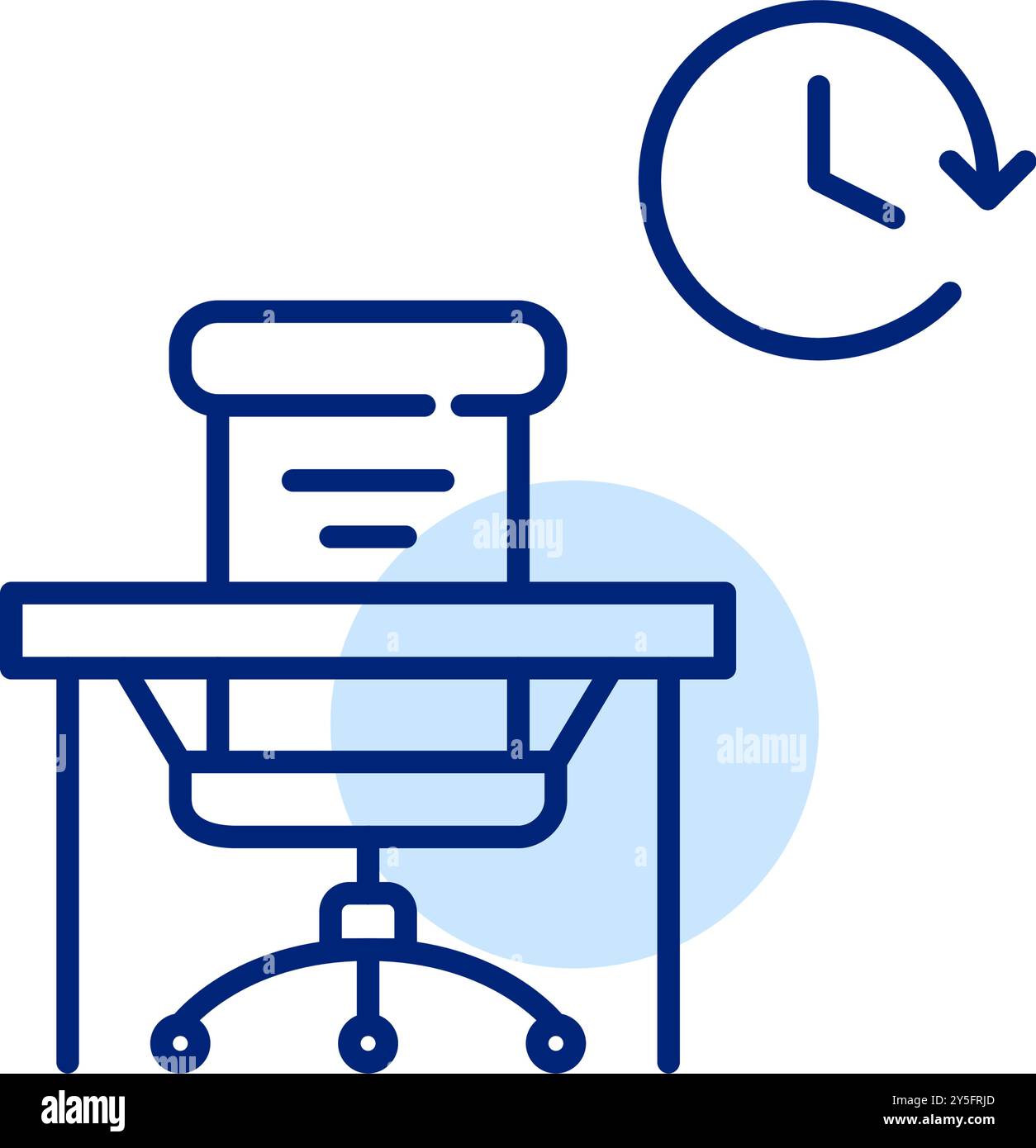 Office desk with computer chair and clock. Working hours schedule, time ...