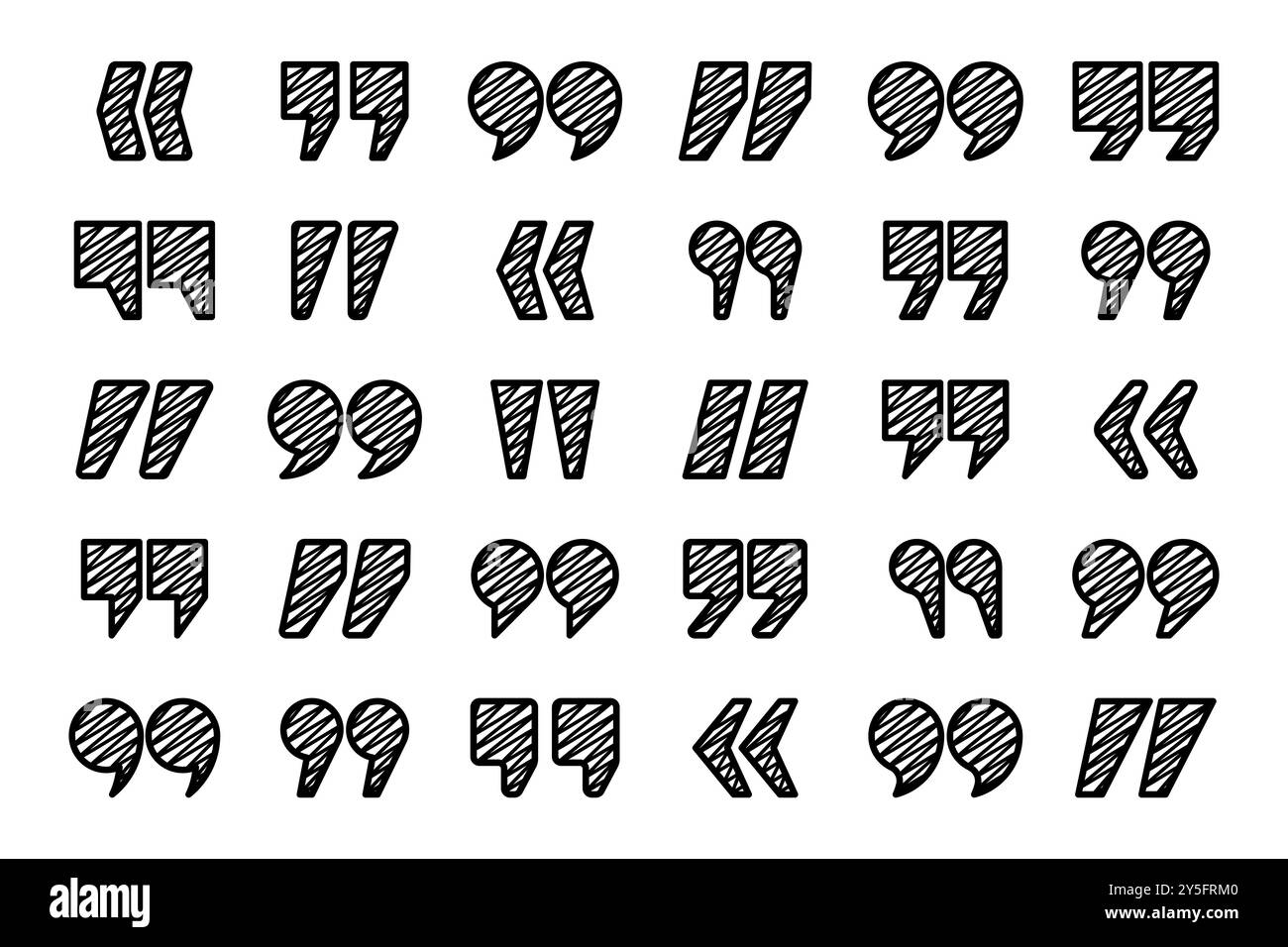 Hatched text quotation marks. Hand drawn quotes icon. Typographic ...