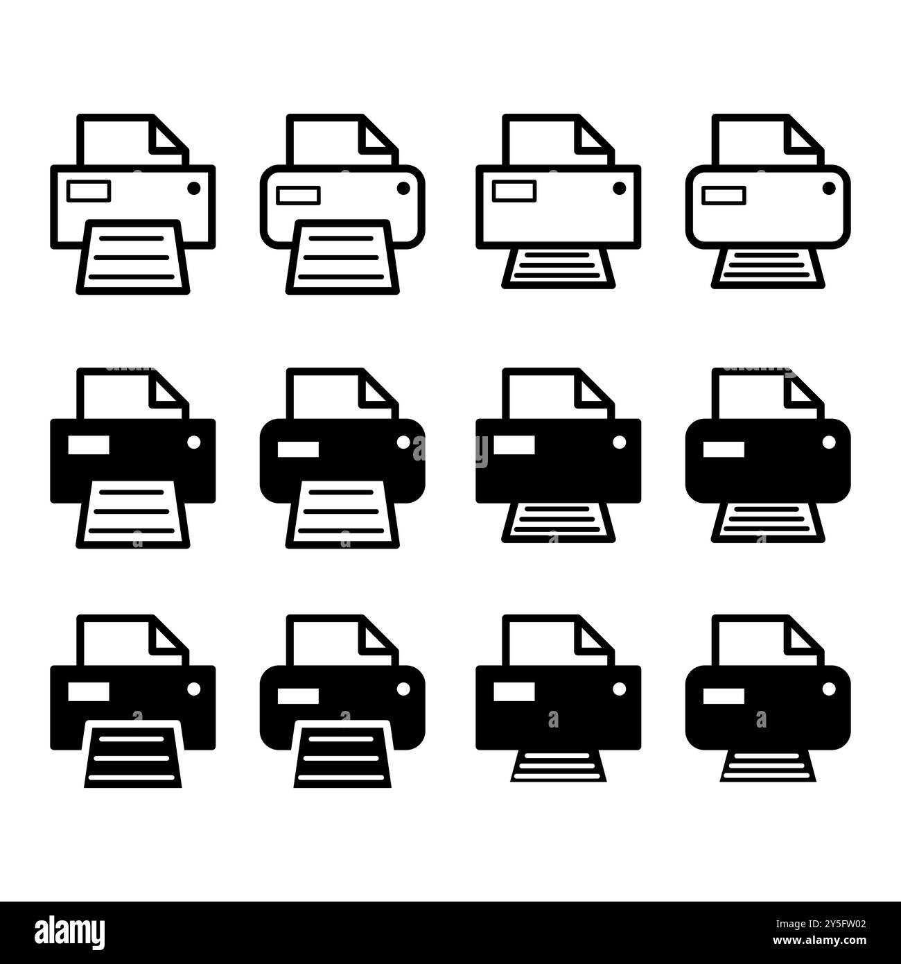 Set of Printer document web icon, printout machine technology flat sign ...
