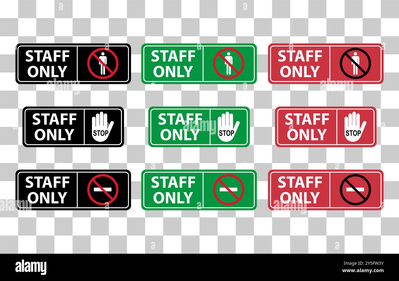 Set of Only staff icon, danger zone symbol, safety entry person sign ...
