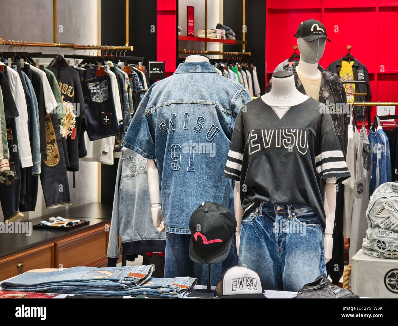 KUALA LUMPUR, MALAYSIA - AUGUST 28, 2024: Evisu brand retail shop in the large shopping mall ...