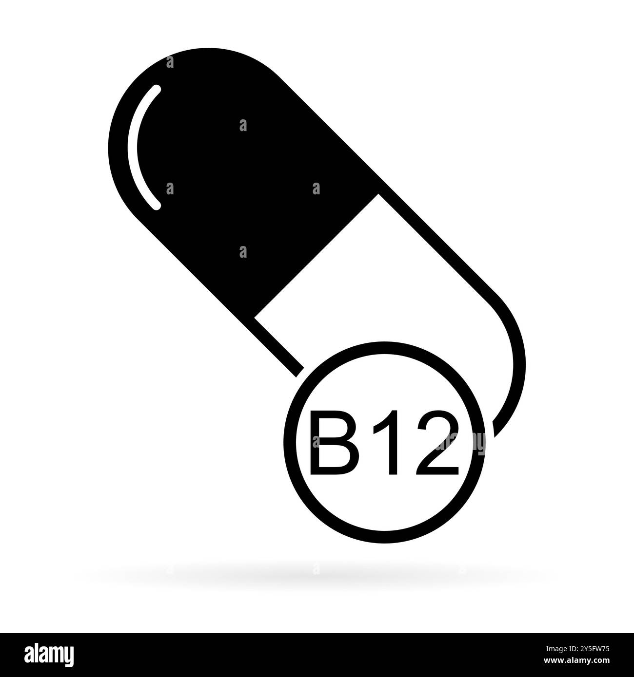 Vitamin B12 icon shadow, healthy medicine pill supplement symbol ...