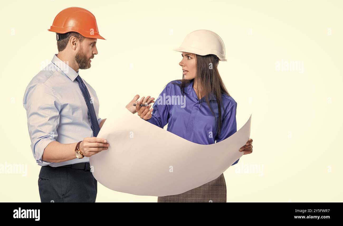 Architect planning work. Chief engineer and architect in hardhat ...