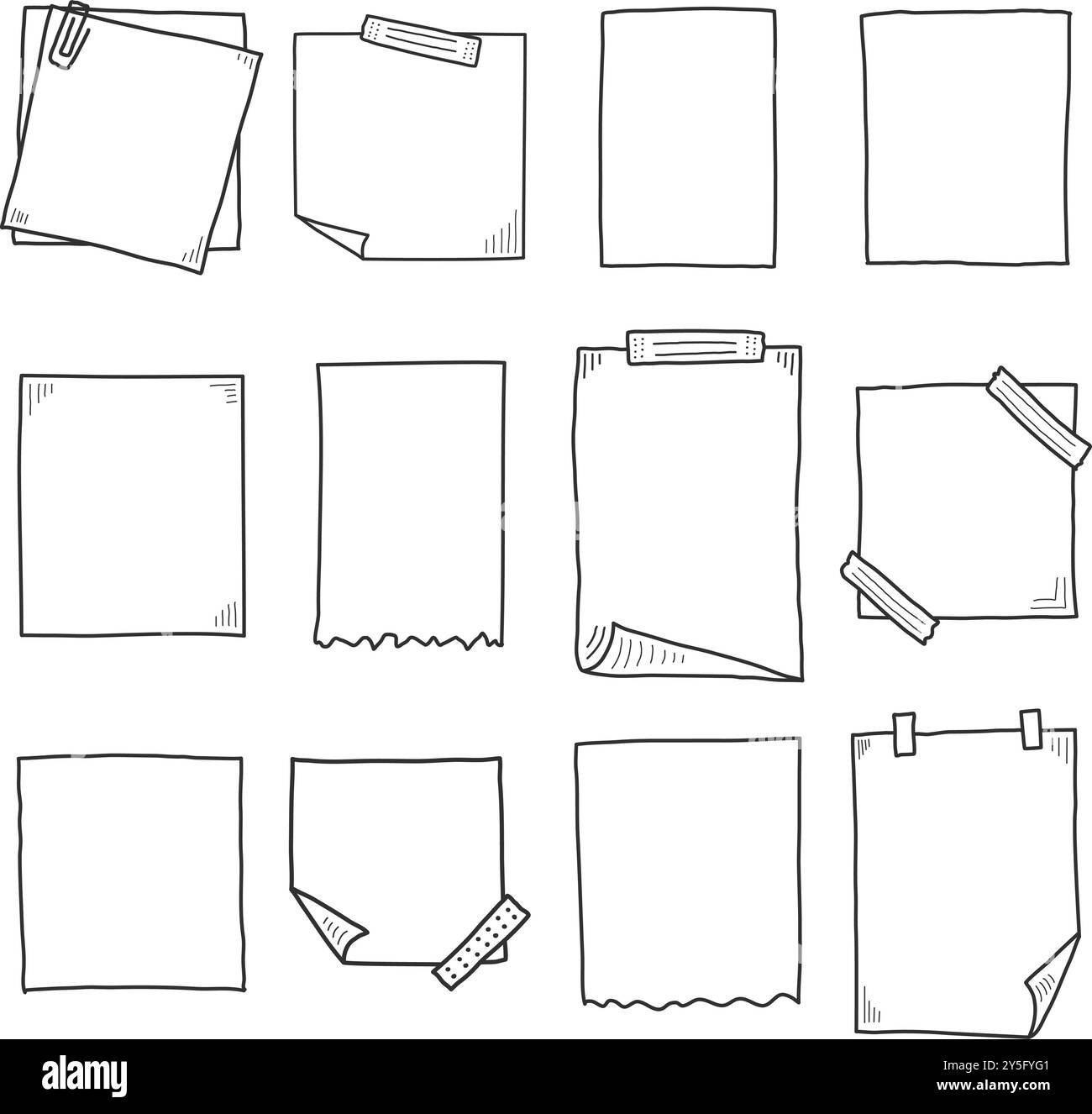 Hand drawn memo paper sheet icon set in flat style. Doodle sketch ...