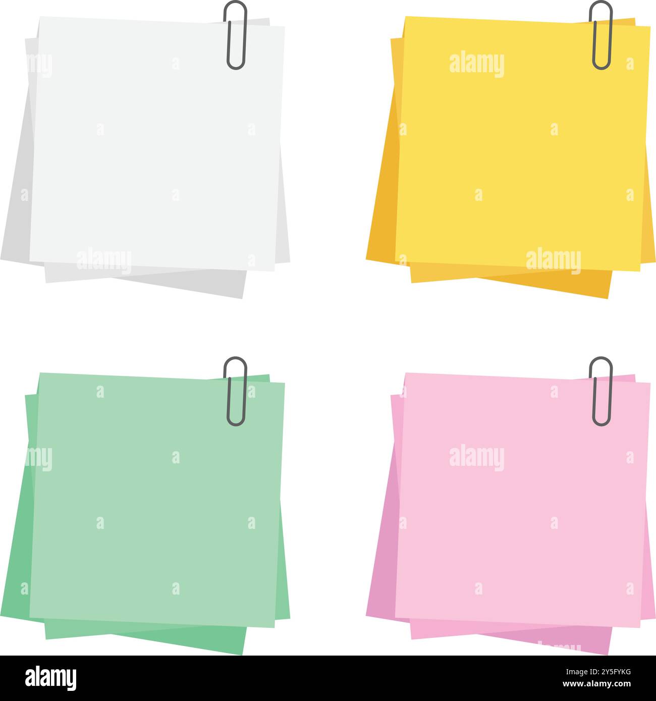 Paper note with clip set in flat style. Note paper pieces vector ...