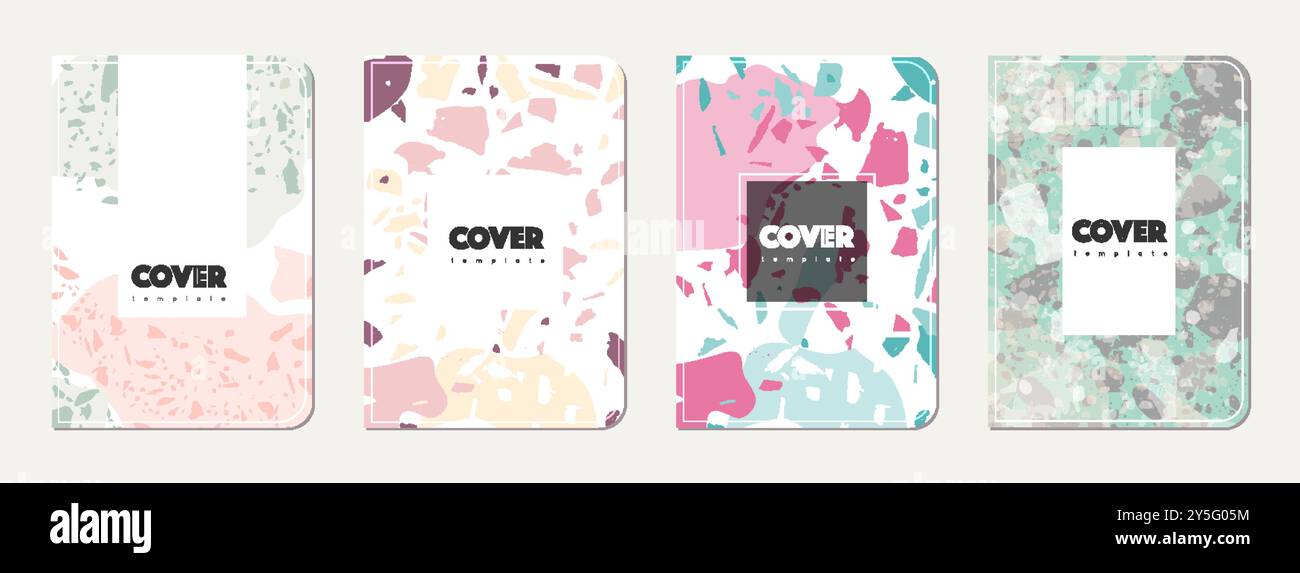 School diary cover design. Terrazzo abstract background made of natural ...