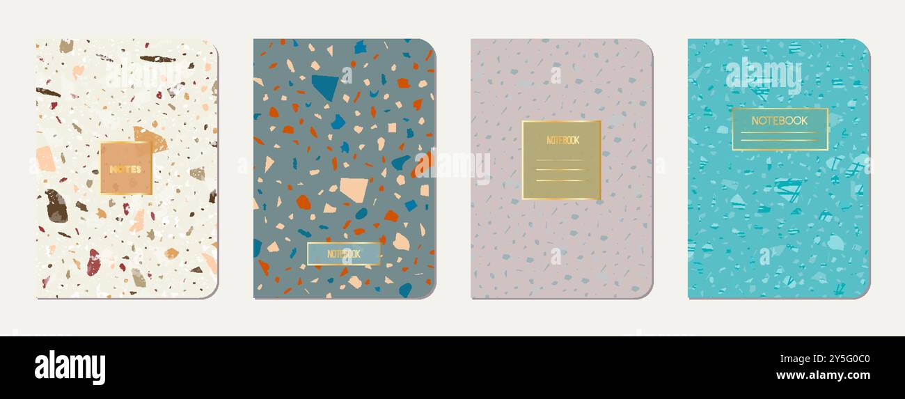 School diary cover design. Terrazzo abstract background made of natural ...