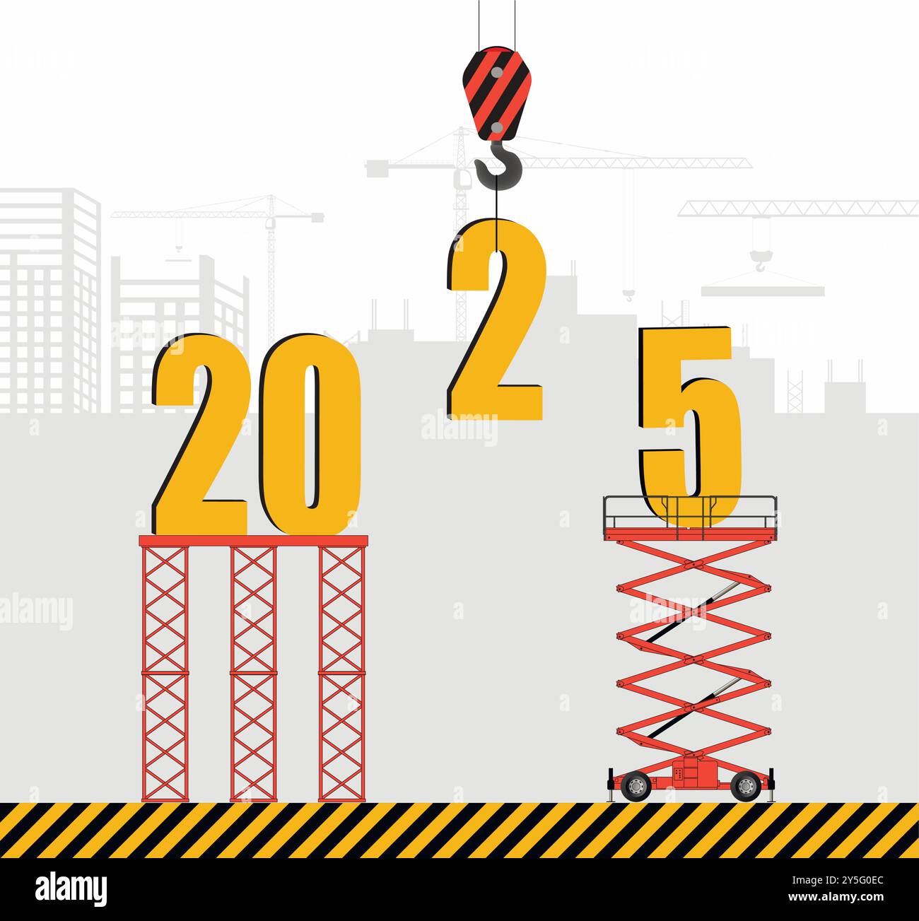 Installation of the symbol of 2025 in front of the construction site ...