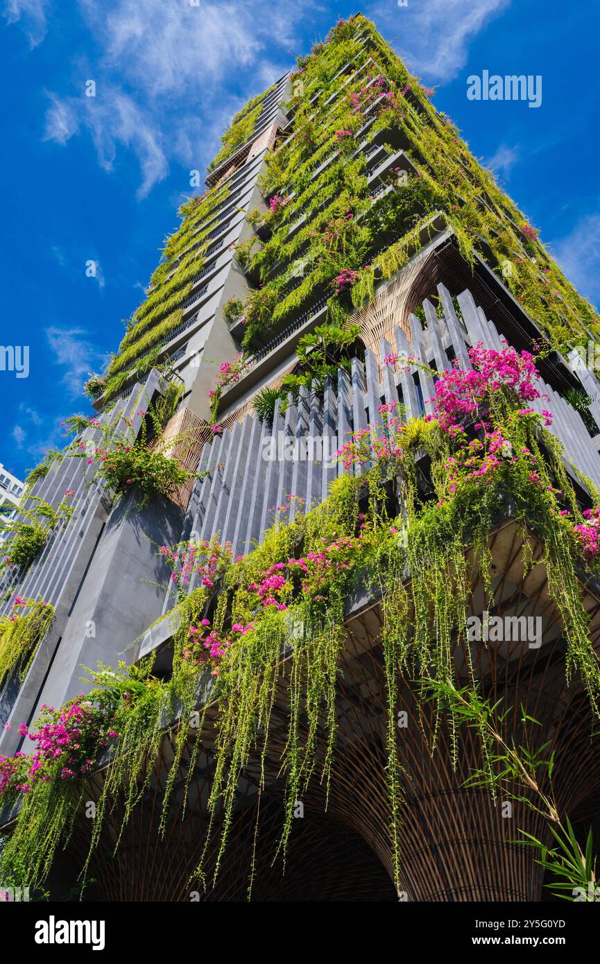 facade of a modern green ecology residential building of a skyscraper ...