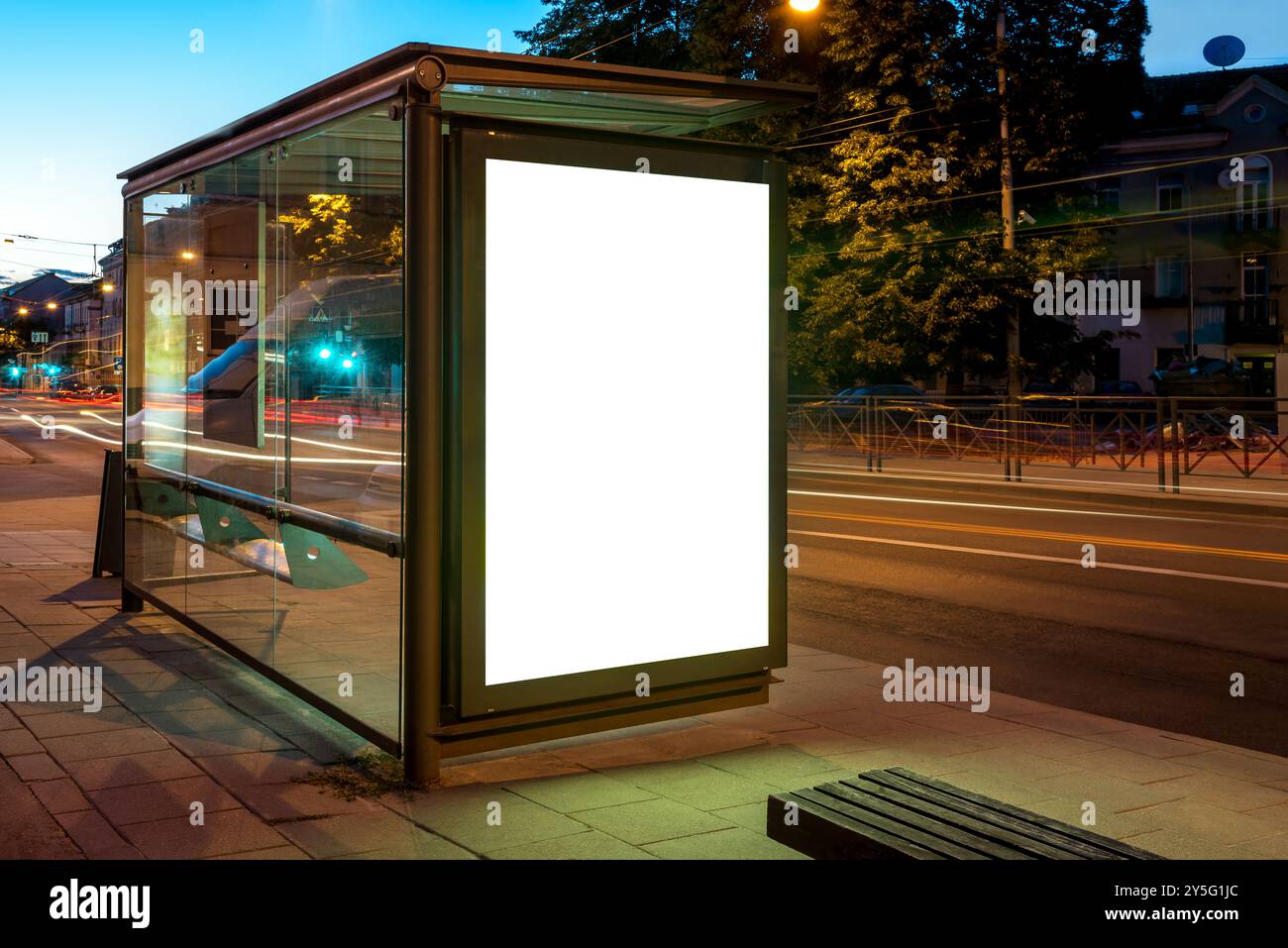 Mockup Of Bus Stop Advertising Billboard In City Street At Night ...