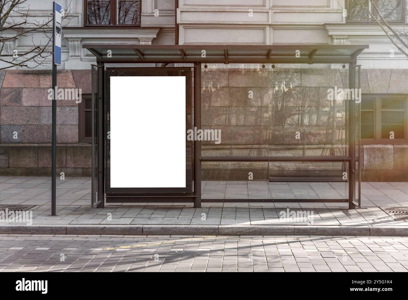 Blank White Mockup Of Bus Stop Vertical Poster Billboard In Empty ...