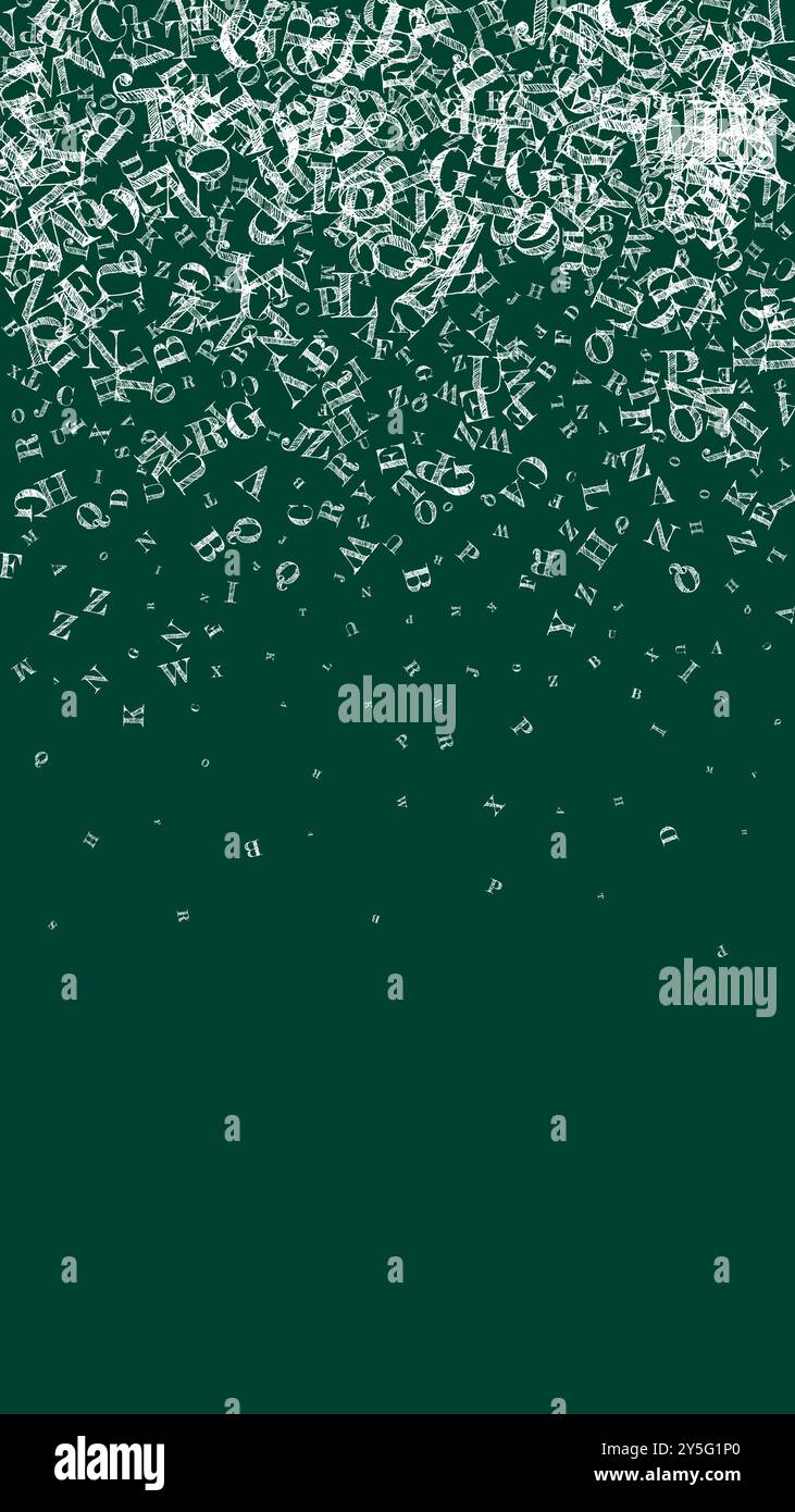 Scattered letters of latin alphabet. White chalk floating characters of ...