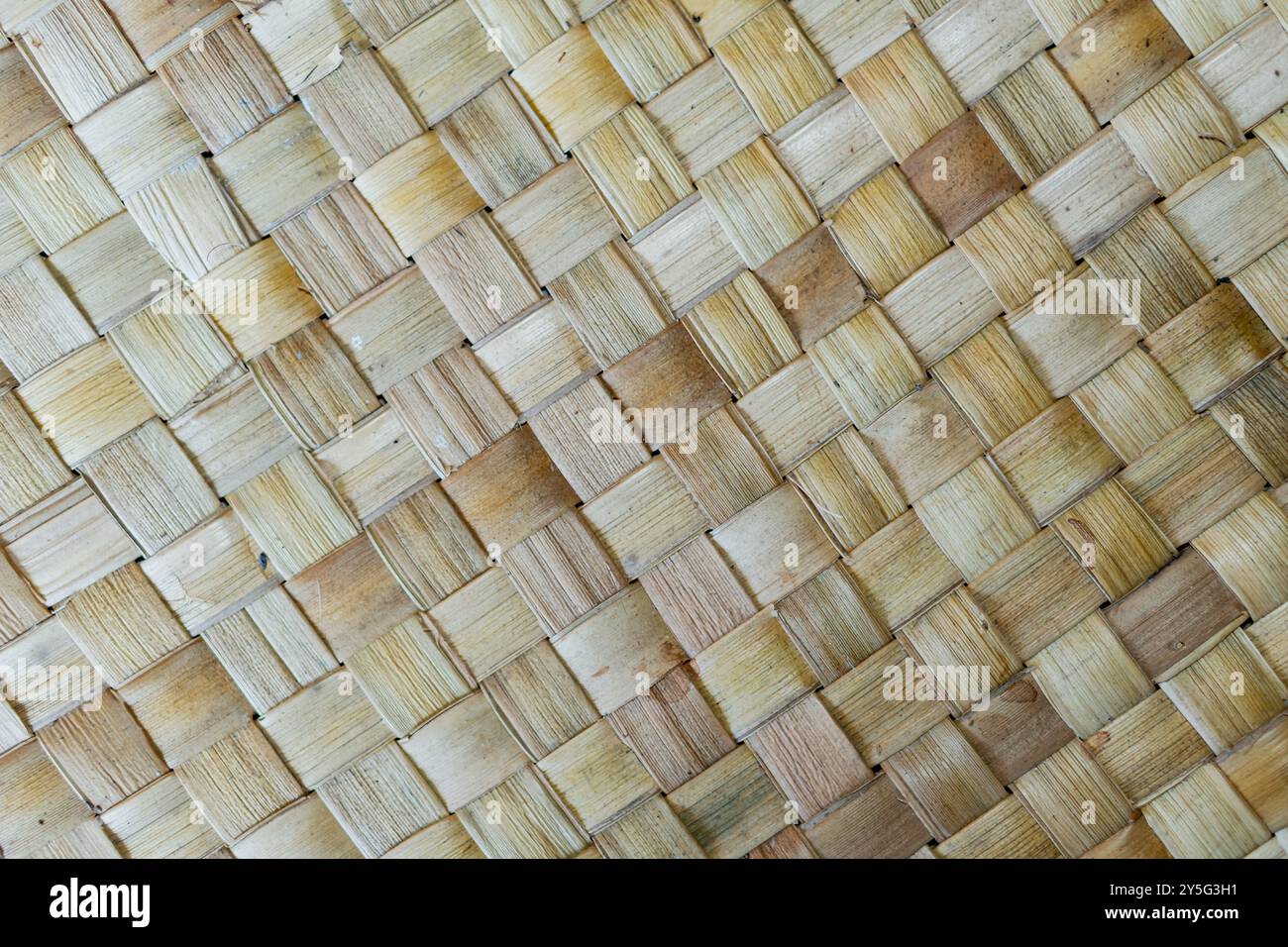 A close-up view of a woven mat made from natural fibers, showcasing a ...