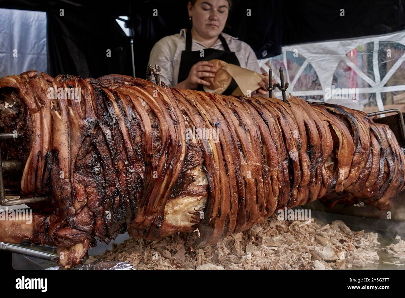 Pig Roast, or hog roast, at a street food festival, England, UK Stock ...