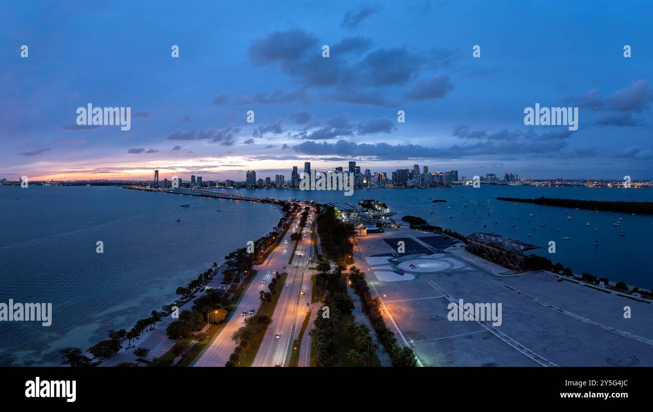 Aerial panoramic view of the city of Miami, Florida, USA at dusk Stock ...