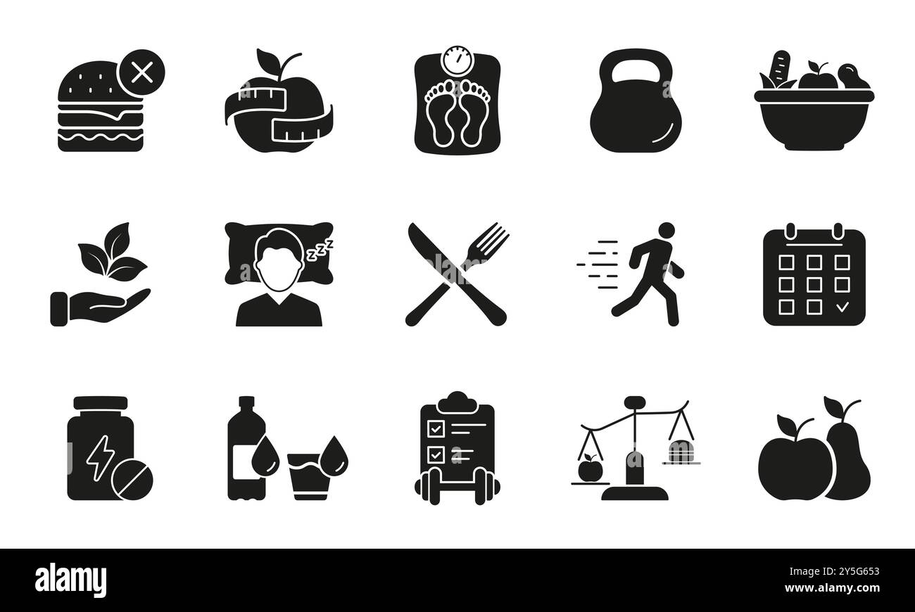 Nutrition, Exercise, Balanced Living, Healthy Nourishment Glyph Sign ...