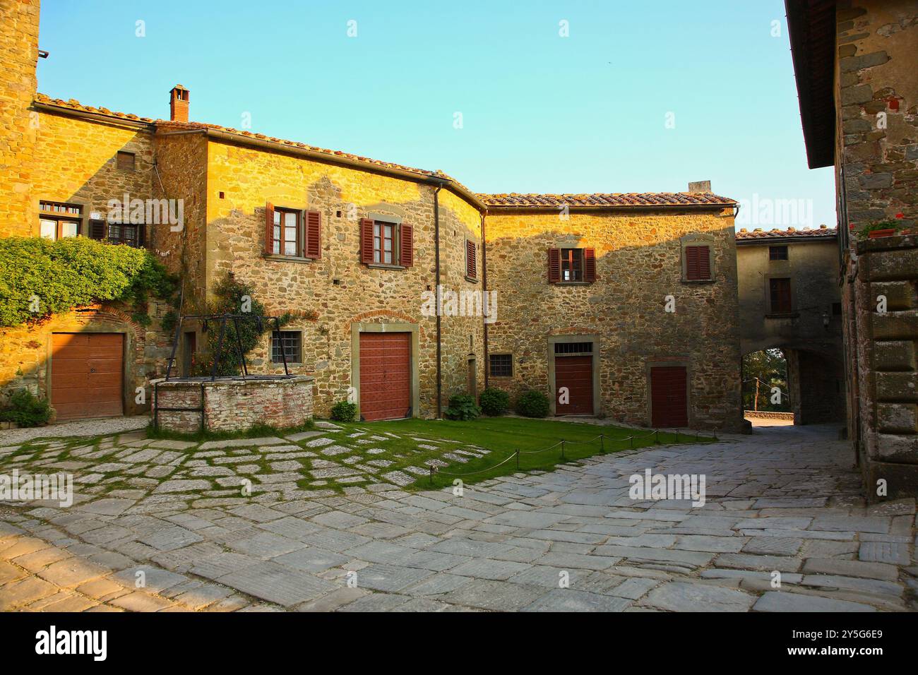 The ancient castle town of Gargonza near Arezzo, today transformed into ...