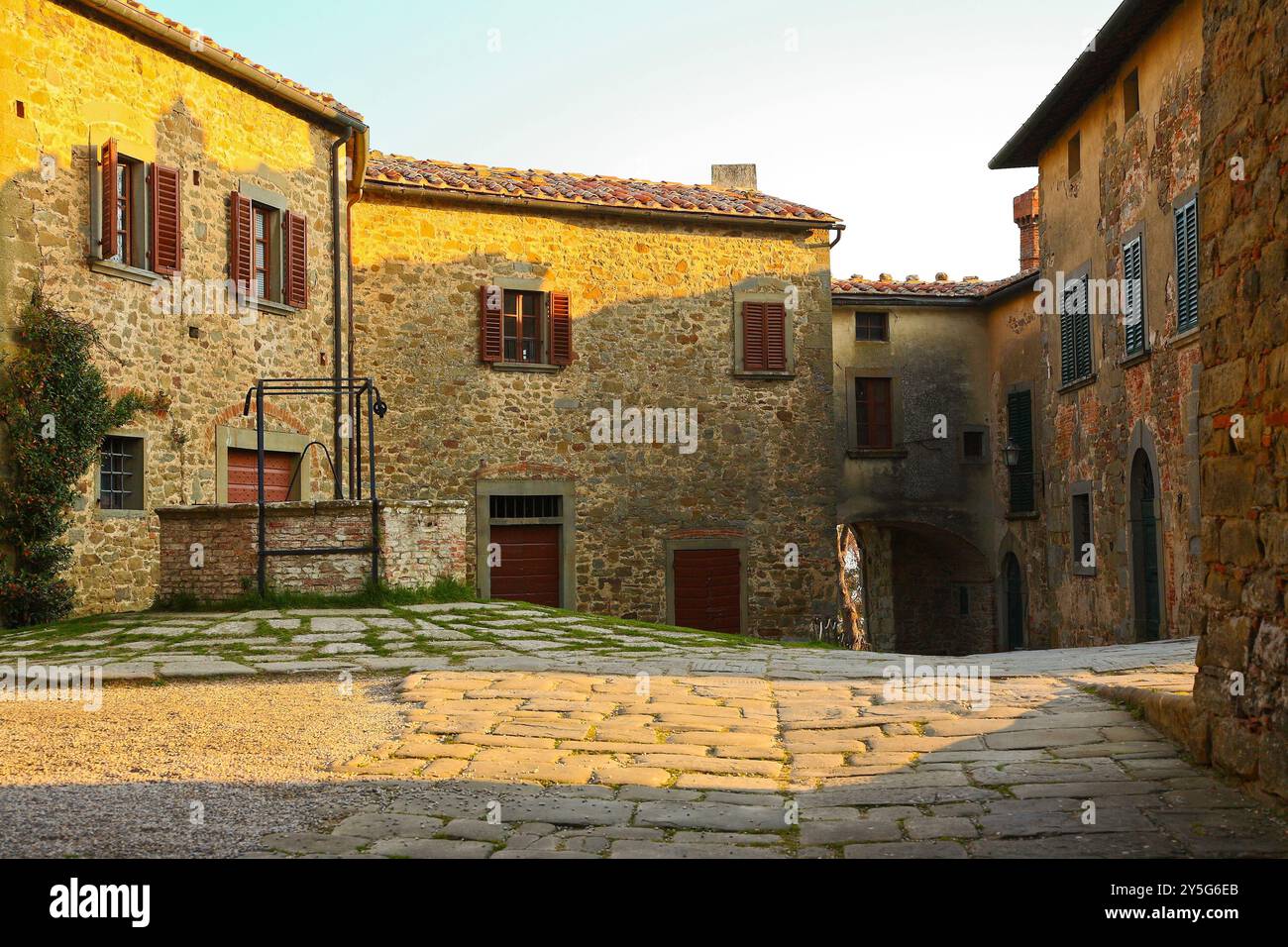 The ancient castle town of Gargonza near Arezzo, today transformed into ...