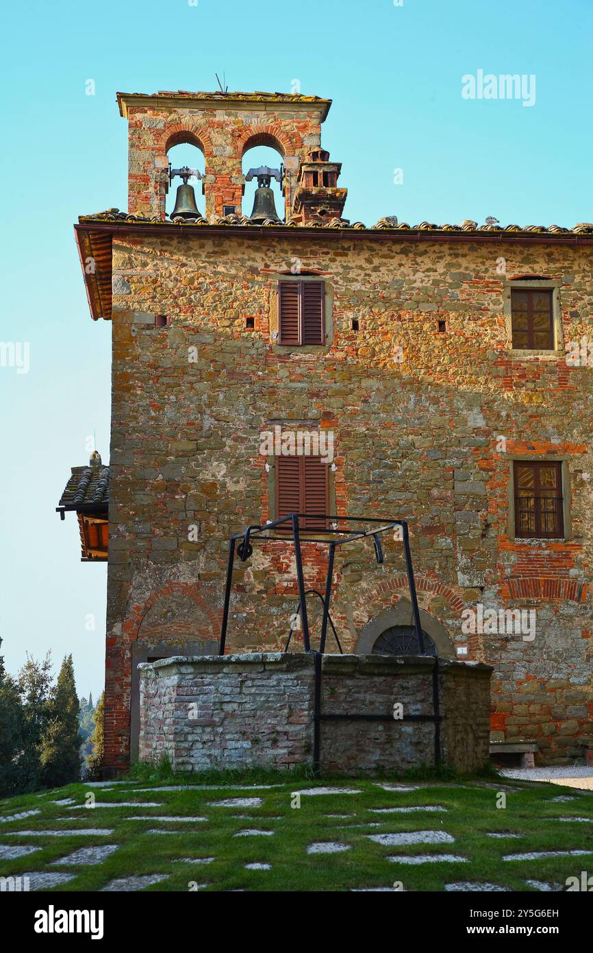 The ancient castle town of Gargonza near Arezzo, today transformed into ...